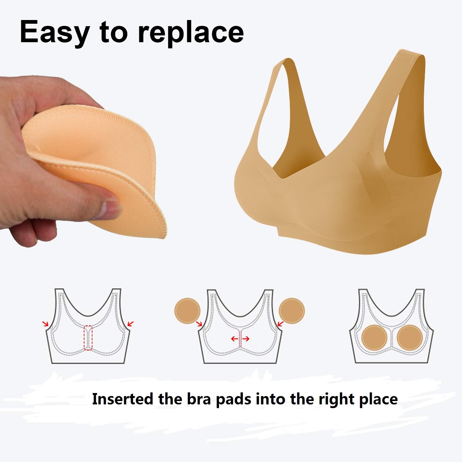 TopBine Round Soft Push Up Bra Inserts Pads Removable Sport Bra Cups Inserts Mastectomy Bra Inserts for Bikini Top Swimsuit (C/D)