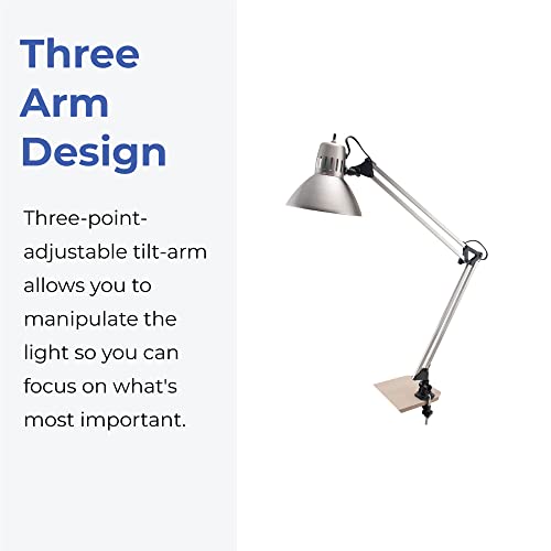 V LIGHT Architectural Swing Arm Desk Lamp, Clamp lamp with LED bulb, Work Light for Any Space, Brushed Nickel Finish 7.5 x 5.5 x 33
