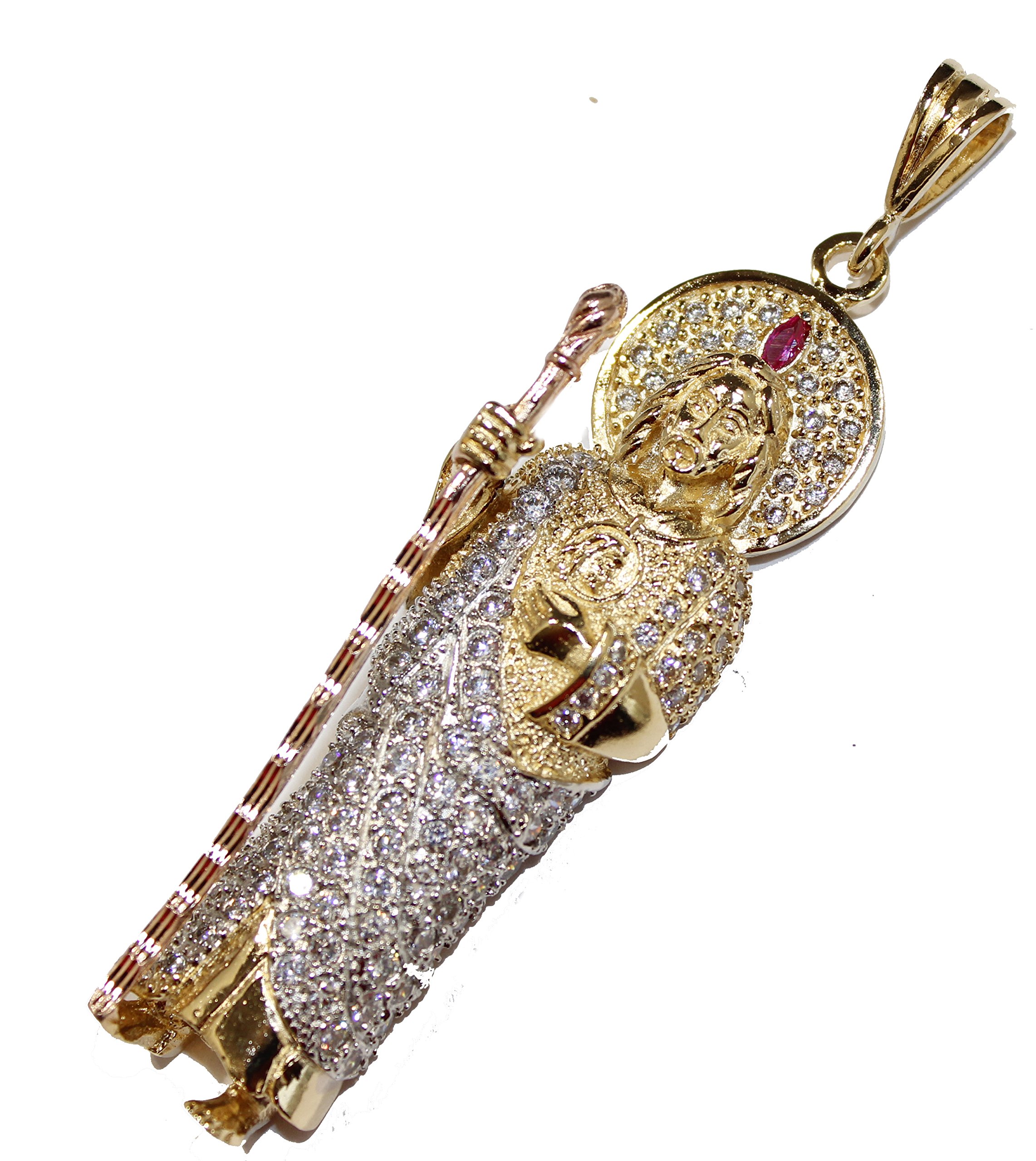 San Judas Tadeo - St. Jude Thaddeus 18k Gold Plated Three Tone Gold with 22 Inch Chain with Clear CZ