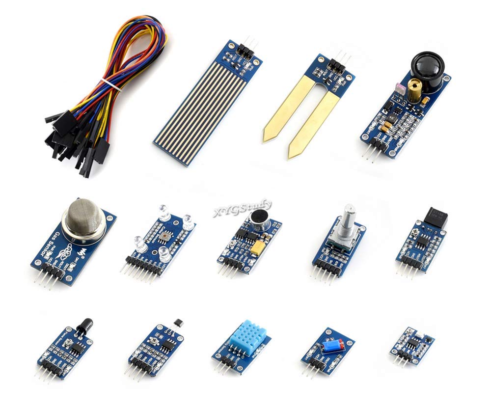 XYGStudy Sensors Pack 14pcs MQ-5 Gas/Color/Flame/Metal/Hall/Infrared Reflective/Laser/Moisture/Rotation/Sound/Temperature-Humidity/Tilt/UV/Liquid Level Sensor Detector Modules