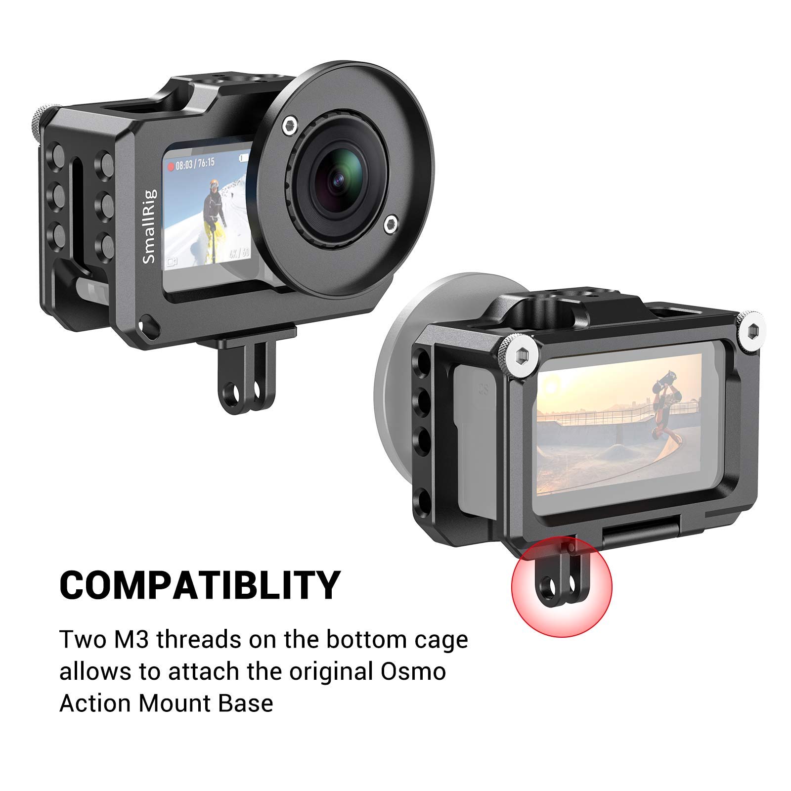 SMALLRIG Video Vlogging Camera Frame Cage for DJI Osmo Action Camera with 1/4¡± and 3/8¡± Thread Locating Holes Compatible with 52mm Adapter for Lens, Prevent The Screen from Scratching - CVD2360