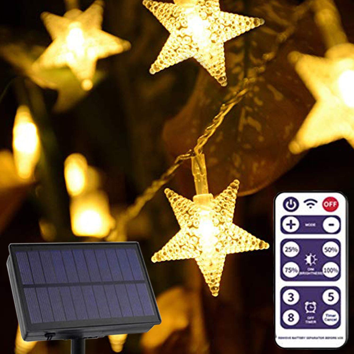 Solar String Lights / 100 LED Outdoor Xmas Lights/Xmas Decor 55.8FT Christmas Fairy Lights - 8 Modes Solar Powered Waterproof Timer for Indoor Garden Home Wedding Holiday Party