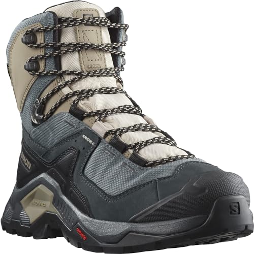 Salomon Women's QUEST ELEMENT GORE-TEX Leather Hiking Boots for Women, Ebony / Rainy Day / Stormy Weather, 8