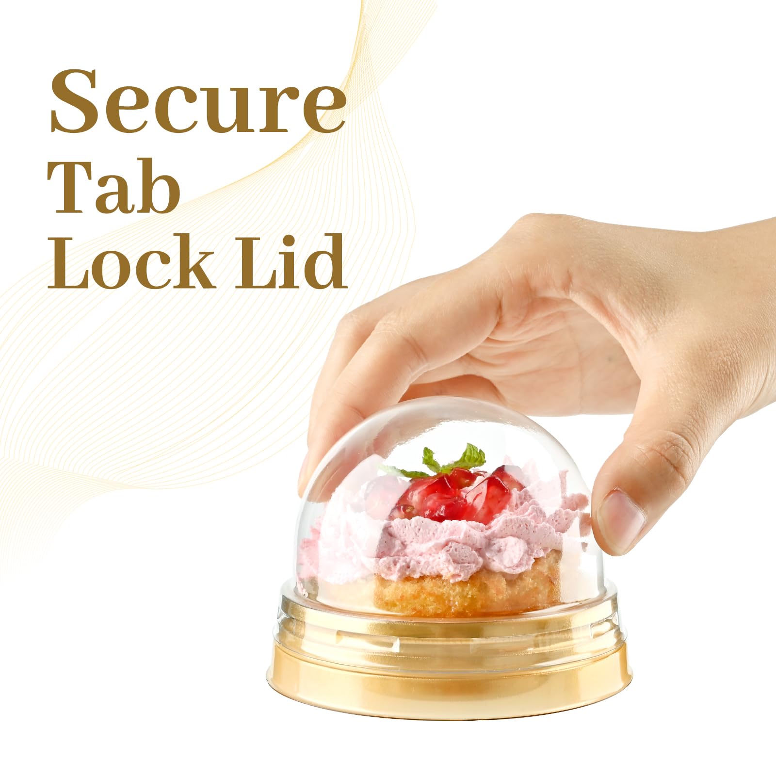 TOFLEN 50 Pack 3 Inches Gold Charcuterie Domes with Clear Lids, Plastic Hot Cocoa Bomb Boxes, Individual Party Dessert Display Charcuterie Domes for Catering Event Wedding