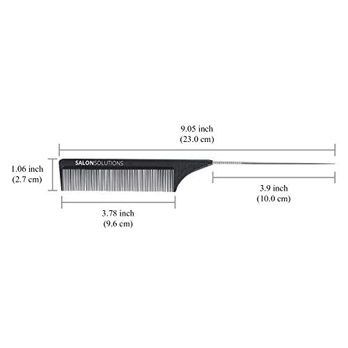 SALONSOLUTIONS Black Carbon-Fiber Anti-Static Fine-Tooth Comb with Durable Stainless-Steel Pintail (2 PCS)