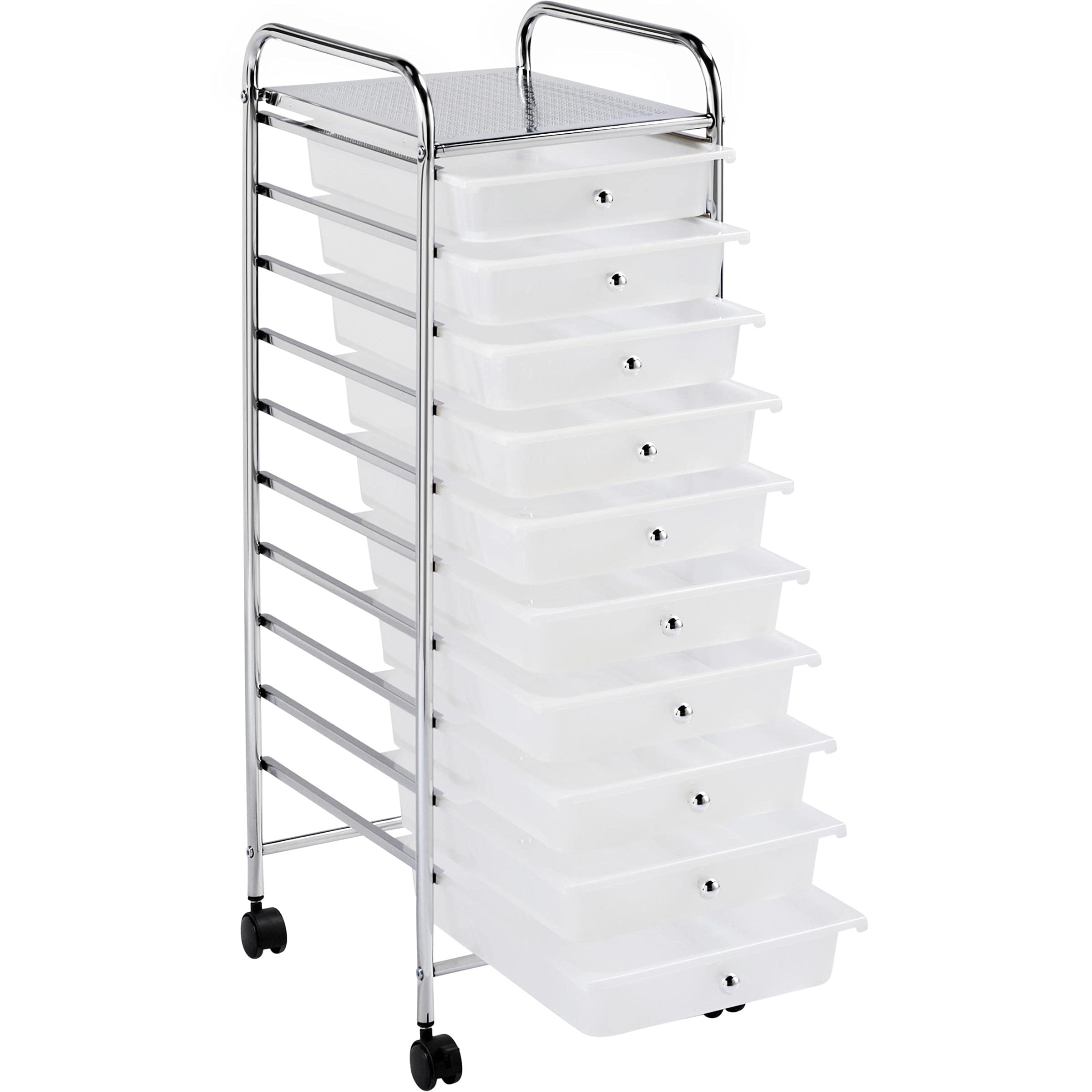Topeakmart Plastic Trolley with 10 Drawers Rolling Cart Organizer Utility Cart Storage Bin Organizer on Wheels, White