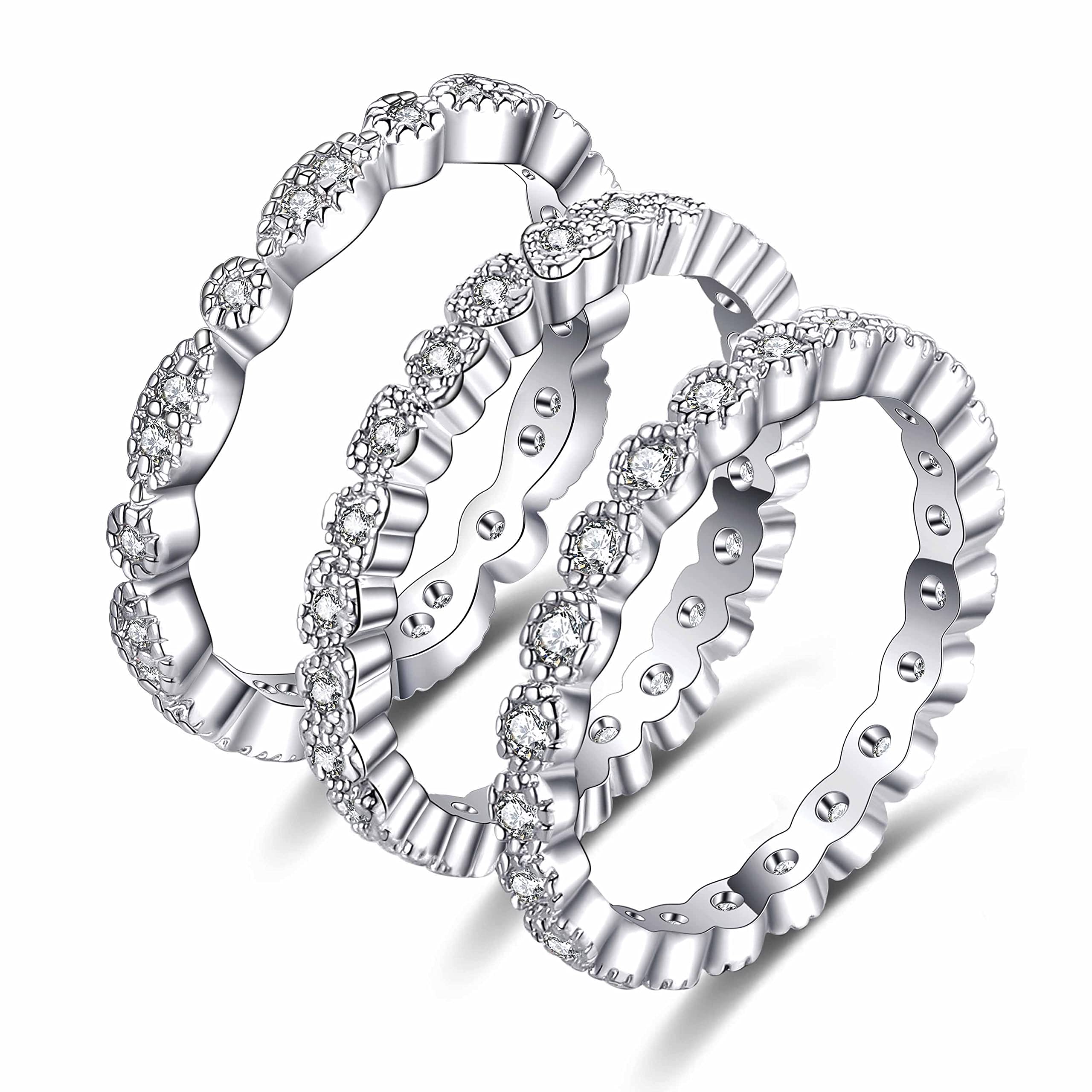 ZOERAY 3pcs Stackable Rings for Women 14K White Gold Plated Cubic Zirconia Knuckle Rings Wedding Band Engagement Ring Set Promise Rings for Her Size 5-10