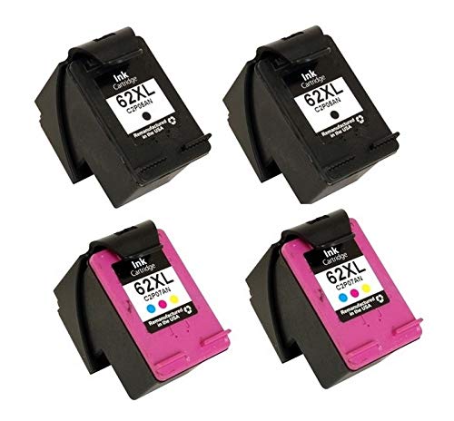 SuppliesMAX Remanufactured Replacement for HP Envy 5540/5545/5640/5660/5665/7640/7645/8000/8005 High Yield Inkjet Combo Pack (2-Black/2-Color) (NO. 62XL) (N9J71AN_2PK)