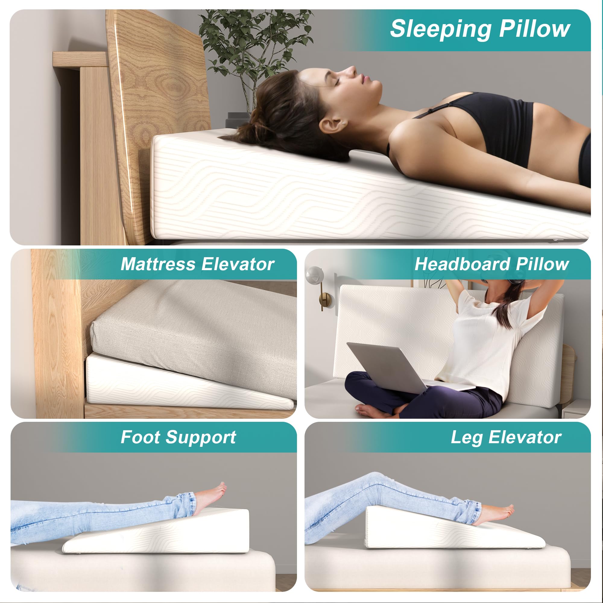TOLEAD Bed Inclined Wedge Pillow, 7.5 Inch Bed Incline Mattress Topper, Wedge Mattress Elevator for Acid Reflux, Post Surgery, Anti-snoring, Queen, White