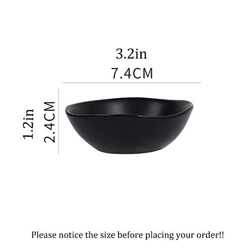 XinHuiGY Matte Ceramic Dipping Sauce Dishes,Black Sushi Soy Sauce Dipping Bowls Appetizer Plates with Irregular Edge Side Dish for Kitchen Home Housewarming (Black)