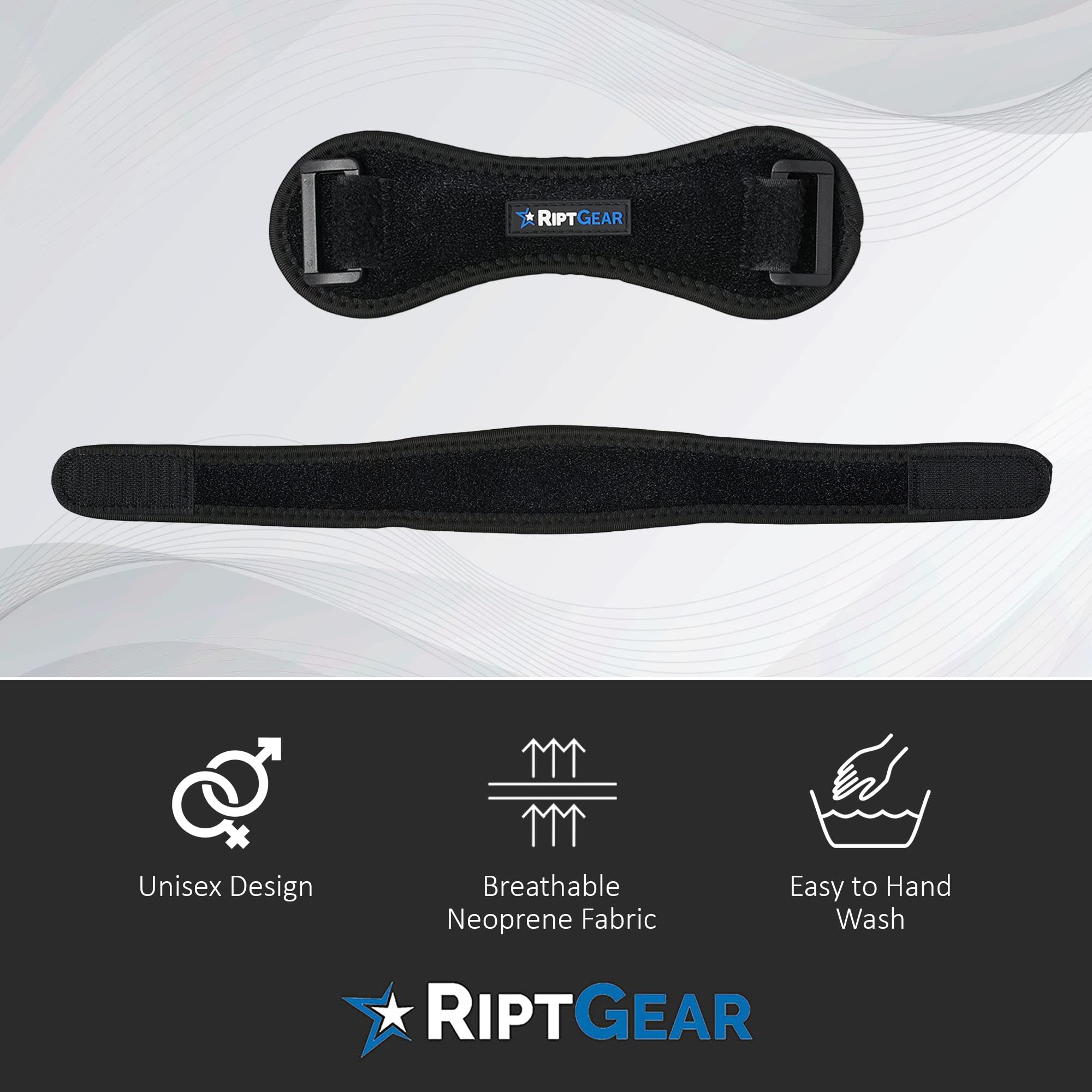 RiptGear Patella Tendon Support Strap - Adjustable Patella Knee Strap - Patellar Stabilizing Knee Compression Strap for Knee Pain - Tendon Strap for Jumpers Knee, Running and Sports (Black (1 Pack))