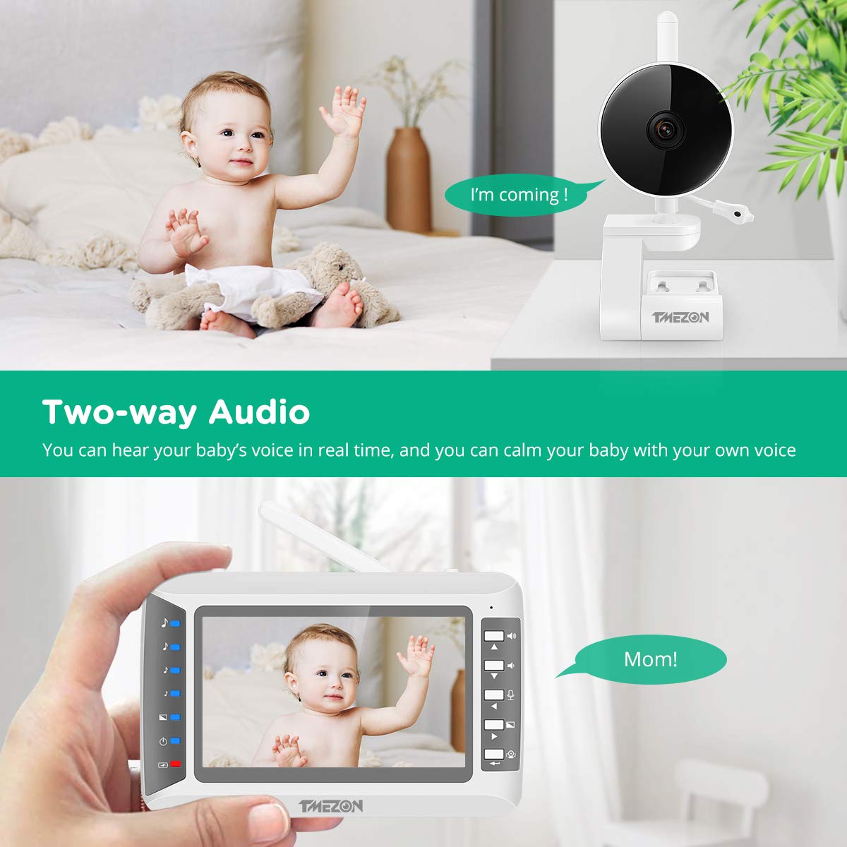 TMEZON Video Baby Monitor with Two Cameras and 4.3" LCD,Auto Night Vision,Two-Way Talkback,Temperature Detection,Power Saving/Vox,Zoom in,Support Multi Camera Feeding Time Alarm