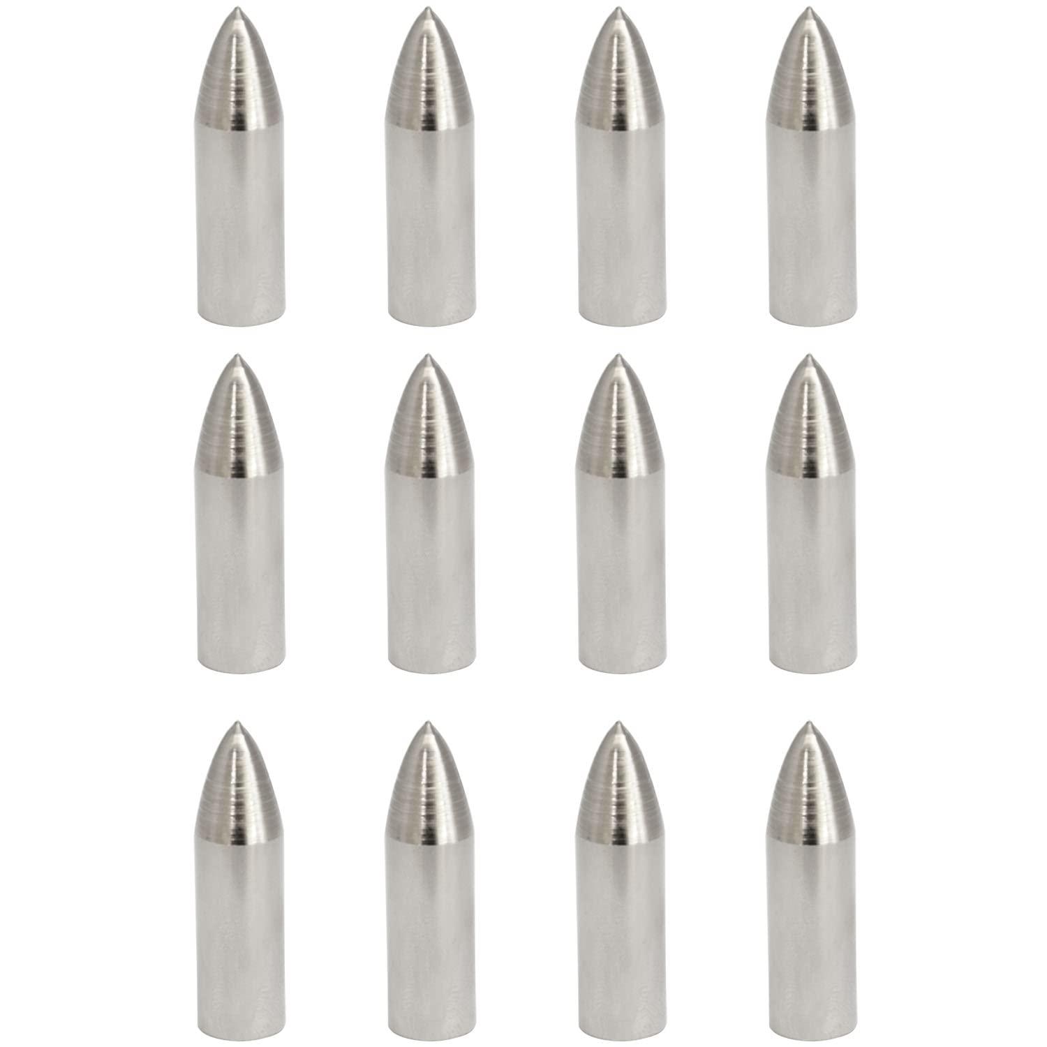 ZYAMY 12pcs Field Tips Target Point Arrowhead Arrow Heads 100 Grain Glue on Target Stainless Steel Arrow Points Wood Arrow Tips for ID 8mm Arrow Archery Accessories, Silver