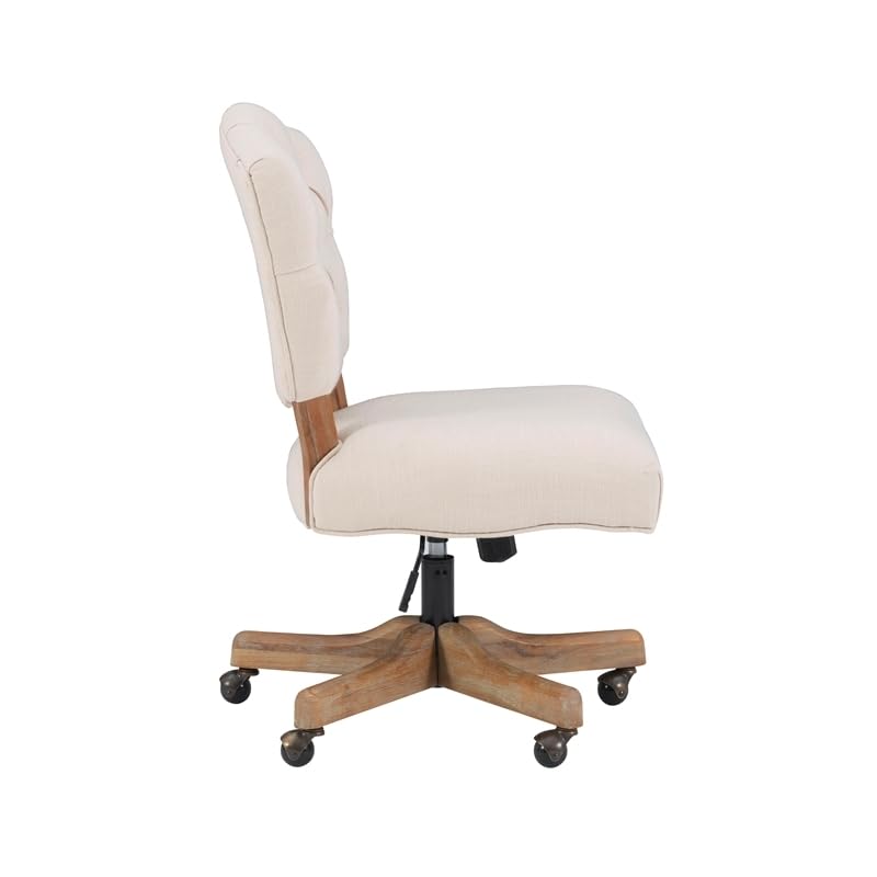 Riverbay Furniture Transitional Fabric Tufted Swivel Office Chair in Beige