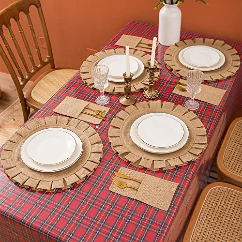 Round Burlap Placemats Farmhouse Rustic Mats Burlap with Ruffle Edge Placemats Set of 4 15inch for Dinner Plates