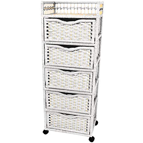 Oriental Furniture 46" Natural Fiber Chest of Drawers on Wheels - White
