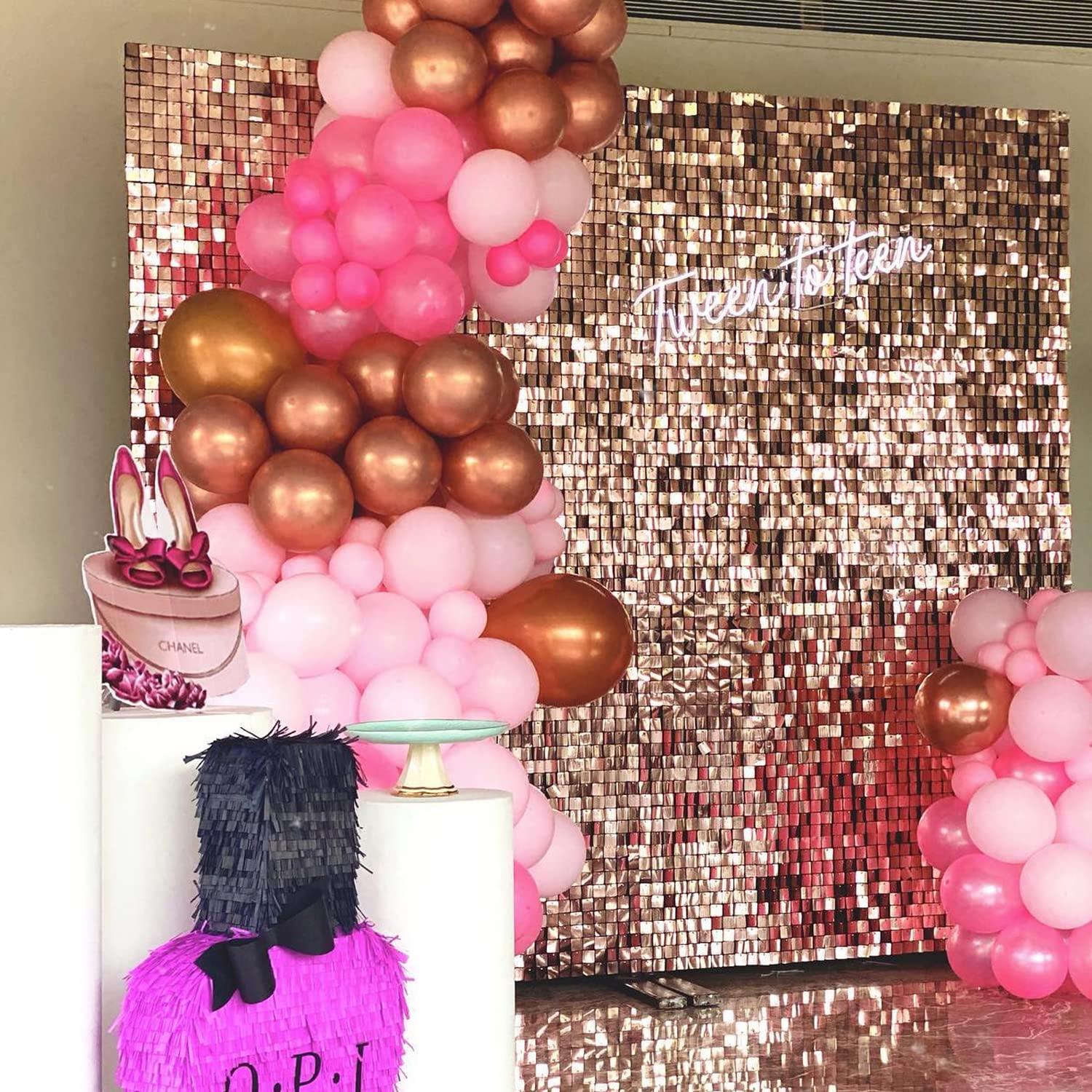 ZUOVAOV Shimmer Wall Backdrop Ppanels- 24 Pieces Square Panel DIY Party Backdrop for Birthday Party, Wedding, Bachelor Party, Halloween & Christmas Party and Other Party Events (Rose Gold)