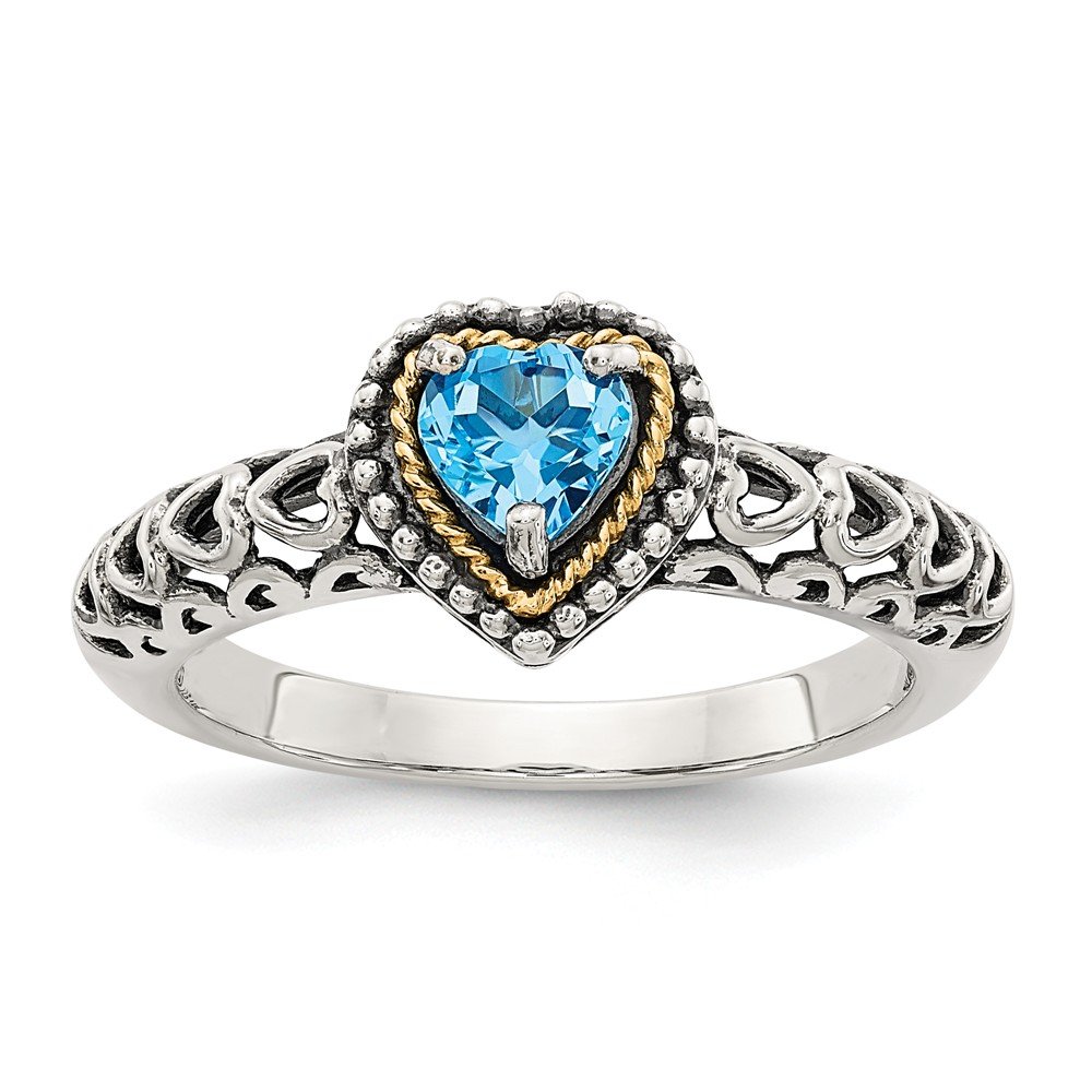 Solid 925 Sterling Silver 14k Yellow Gold Blue Topaz Engagement Ring Size 7