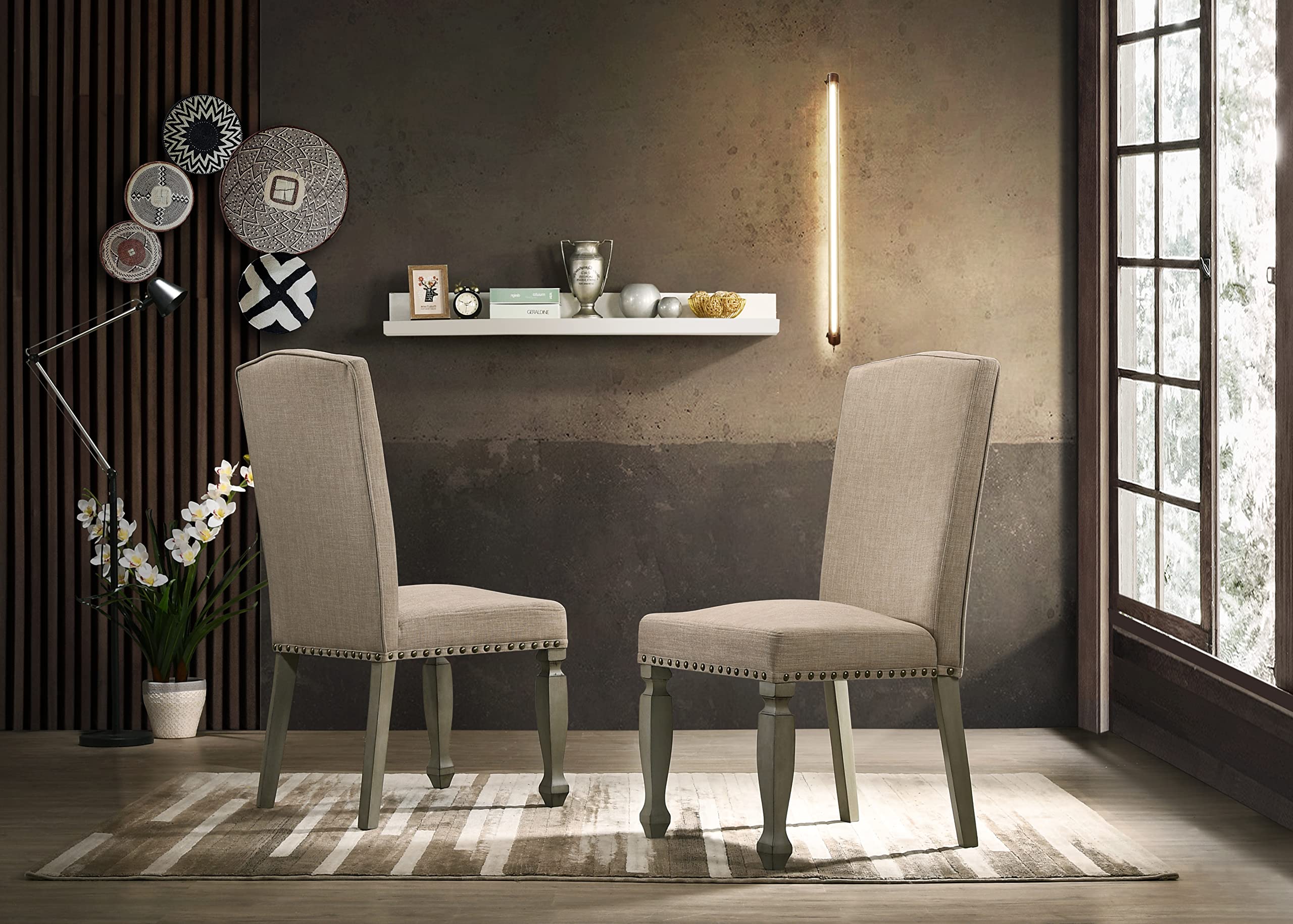 Roundhill Furniture Breda 7-Piece Wood Dining Set, Antique Gray and Dark Oak