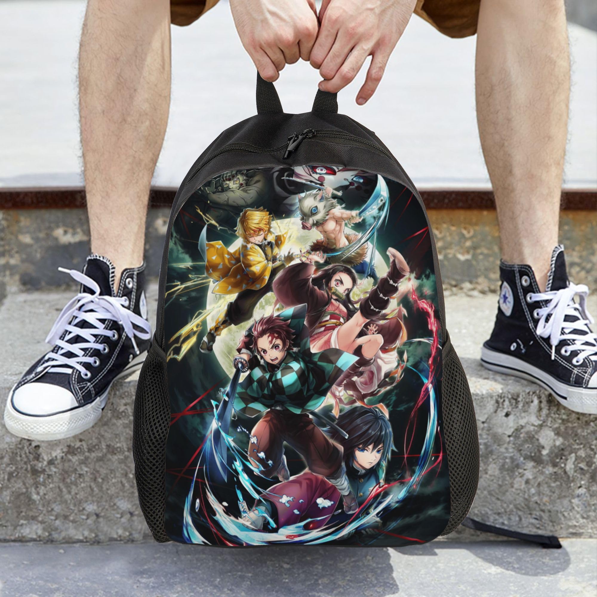 ZOIKOM Anime Backpack With Keychain, 17 Inch Classic Anime Print Cartoon Bookbag Lightweight Laptop Bag, Adjustable