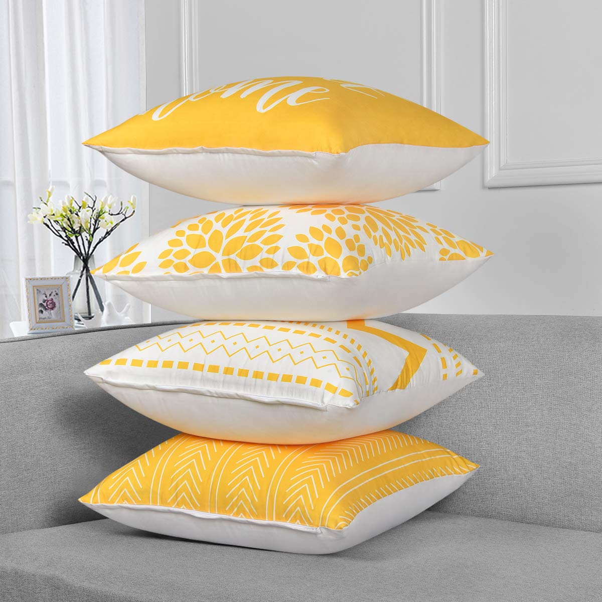 Yastouay Decorative Modern Pillowcases Home Sweet Home Cushion Covers 18 x 18 inch Geometric Throw Pillow Covers for Couch Sofa Bedroom, Yellow