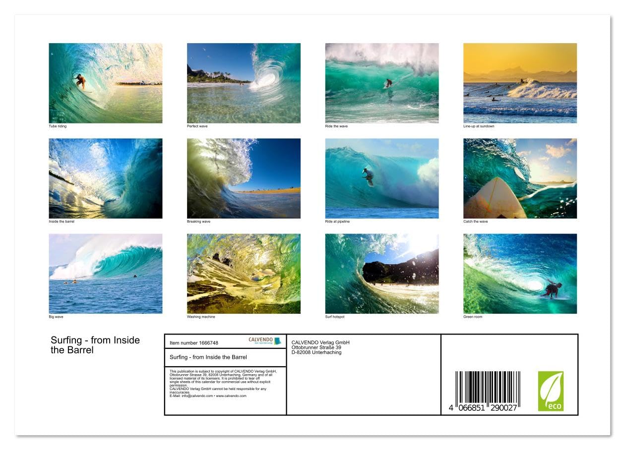 Surfen - from Inside the Barrel (Monthly Wall Calendar 2024 11.7" x 16.5" (open)), CALVENDO 14 Month Calendar