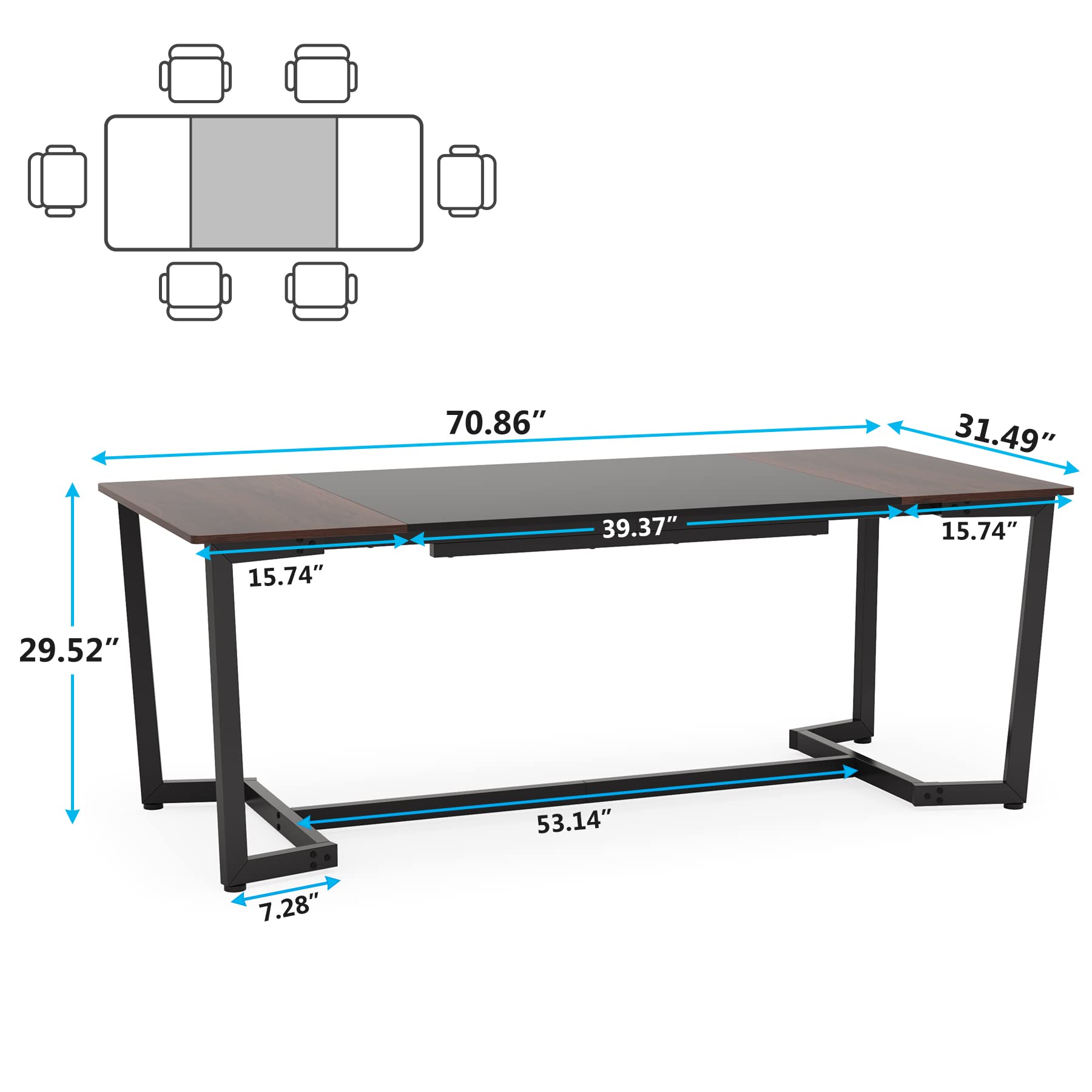Tribesigns 6FT Conference Table, 70.8L x 31.5W inch Meeting Table for Office Conference Room, Modern Rectangular Seminar Training Table, Metal Frame, Rustic Brown/Black