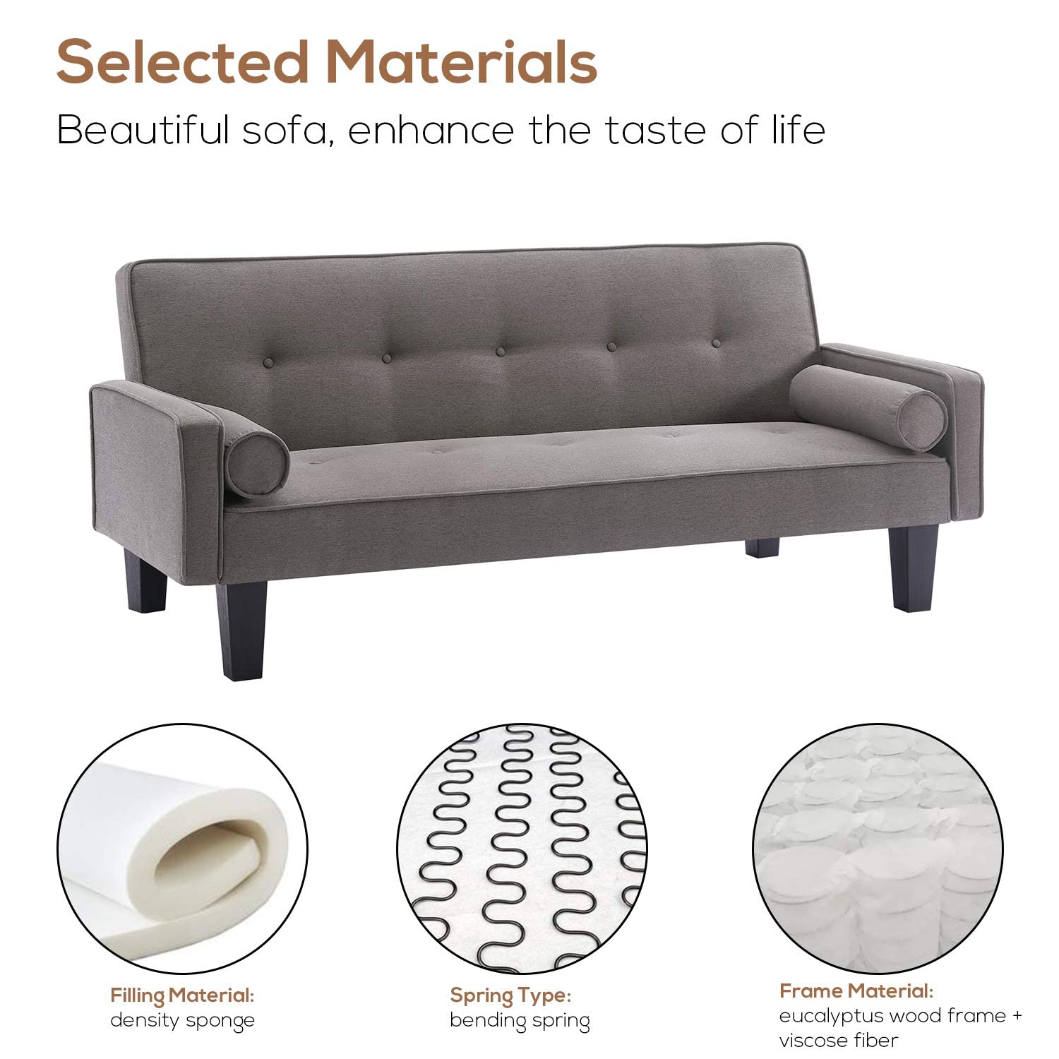 Recaceik Modern Futon Sofa Bed, Convertible Folding Sofa Couch LoveSeat Couch Living Room Folding Sleeper with 2 Pillows Furniture for Small Apartment, Space, Home