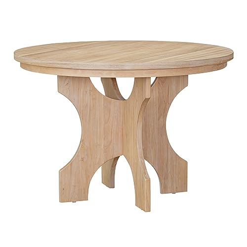 RUNWON 5-Piece Set, 44" Round Table with Curved Bench & Side Chairs for 4-5 People for Dining Room and Kitchen, Brown