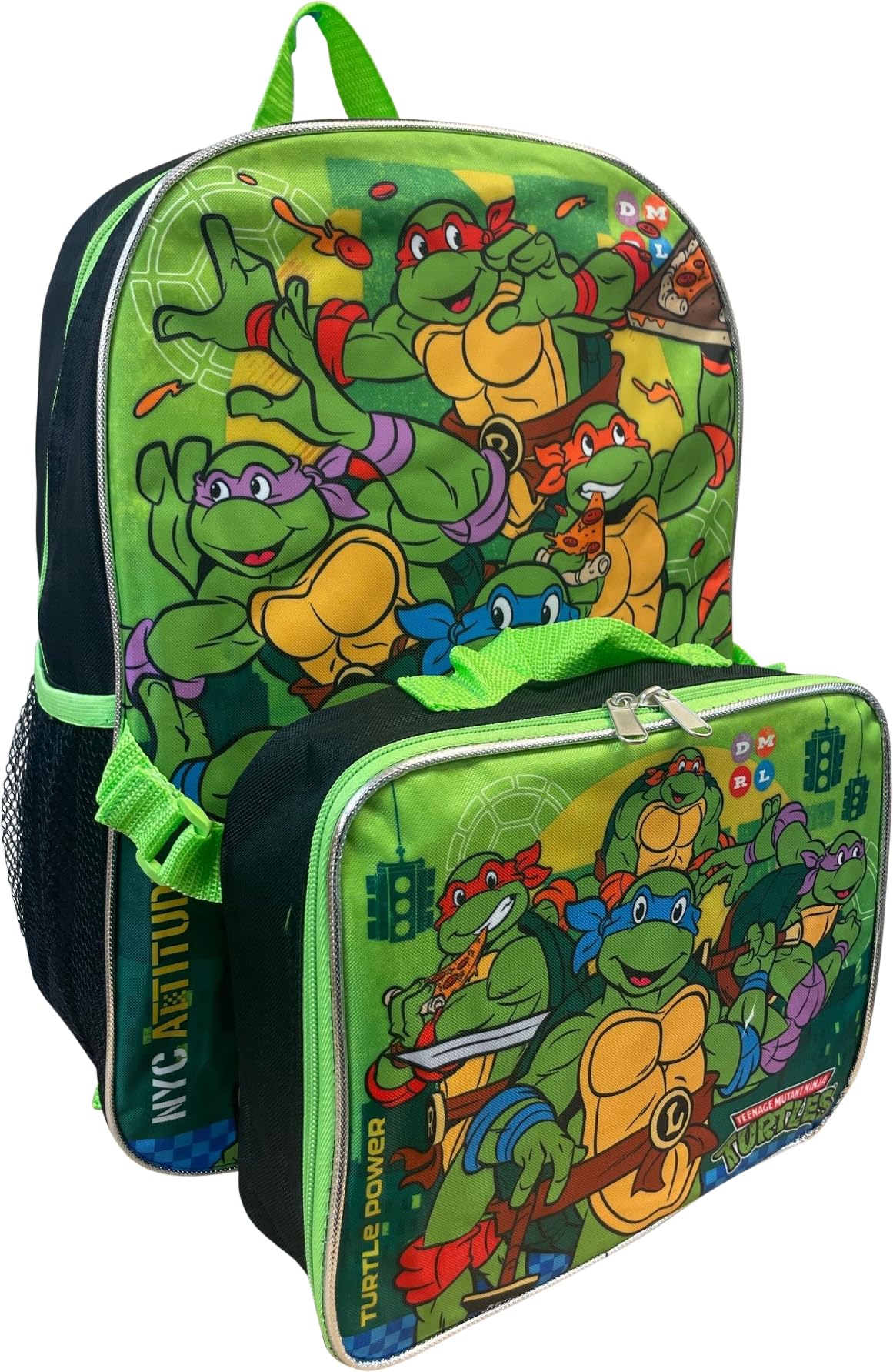 Ruz Group Kid's Licensed 16 Inch Backpack With Removable Lunch Box Set (Ninja Turtles)
