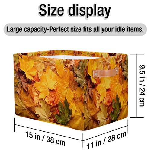 XMNYGJ Colorful Fall Autumn Leaves Storage Baskets Foldable Large Fabric Storage Bins for Organizing Toys, Clothes, Shelves, Closet, 15x11x9.5 Inches Storage Box with Handles