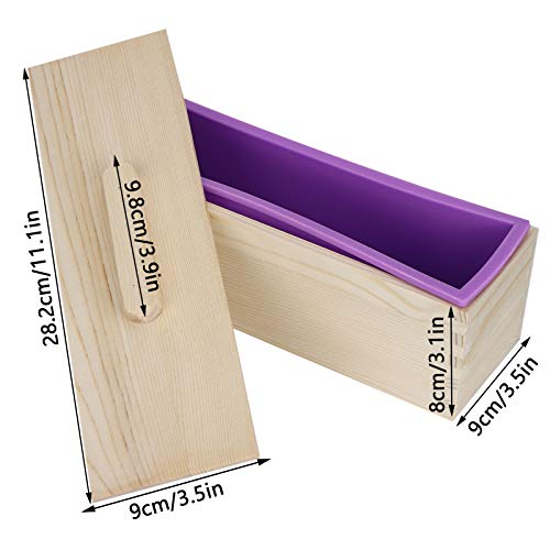 Silicone Soap Molds, DIY Soap Making Kit, Reusable Hand‑Made Soap Cutter, Wooden Soap Molds DIY Crafts Accessory for Making Soap Candle Bread Chocolate (with lid)