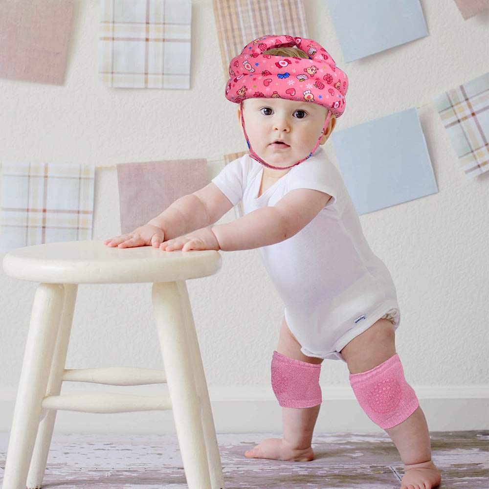 TORASO Baby Helmet & Baby Knee Pads for Crawling,Infant Helmet & Walking Baby Helmet,for Age 6-36 Months, Pink Candy(A)