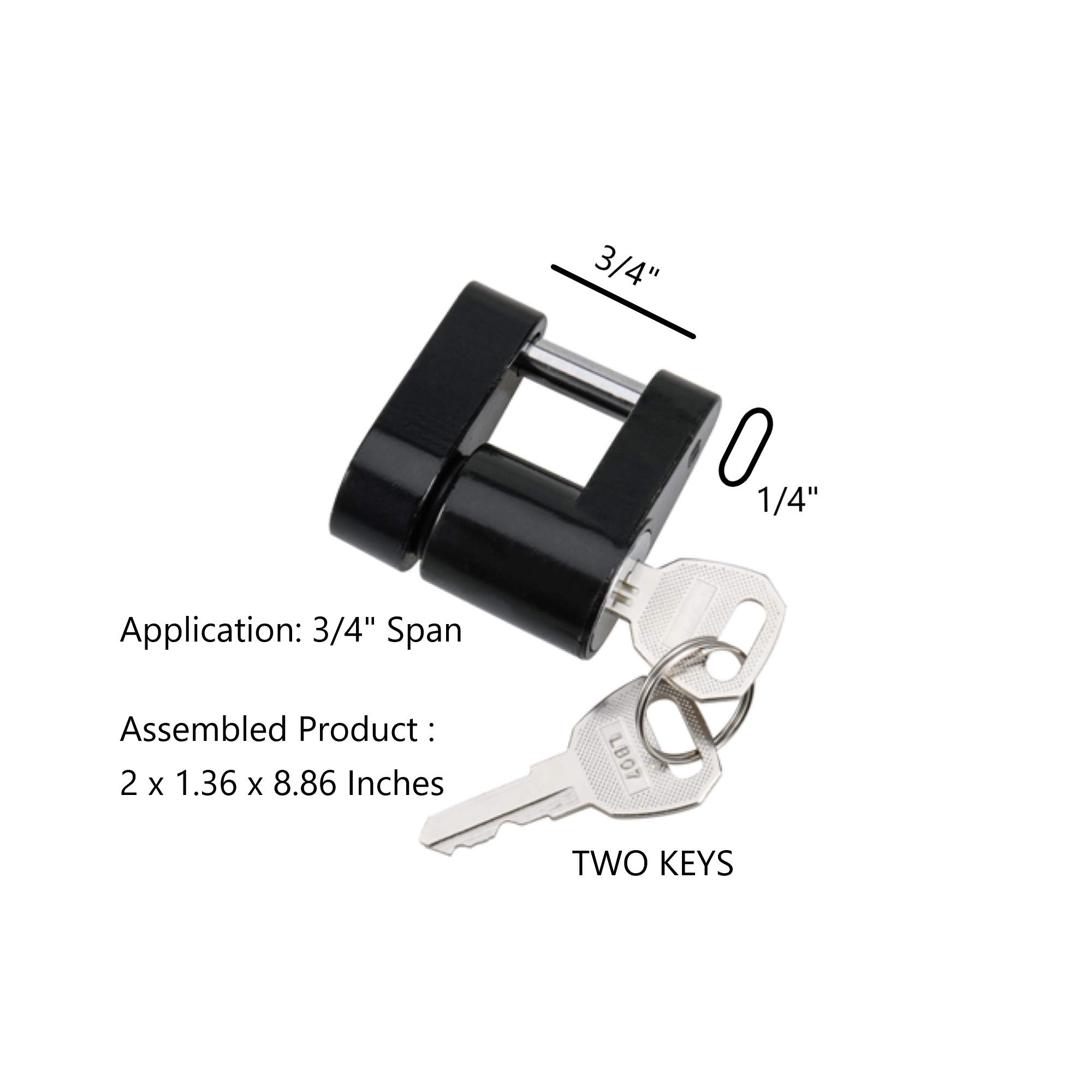 TOPSKY Trailer Hitch Coupler Lock Pin Dia1/4 in, 3/4 in Pin Diameter Zinc Alloy Coupler Lock for Security Full Protection Towing Power Hauling with Two Flat Key