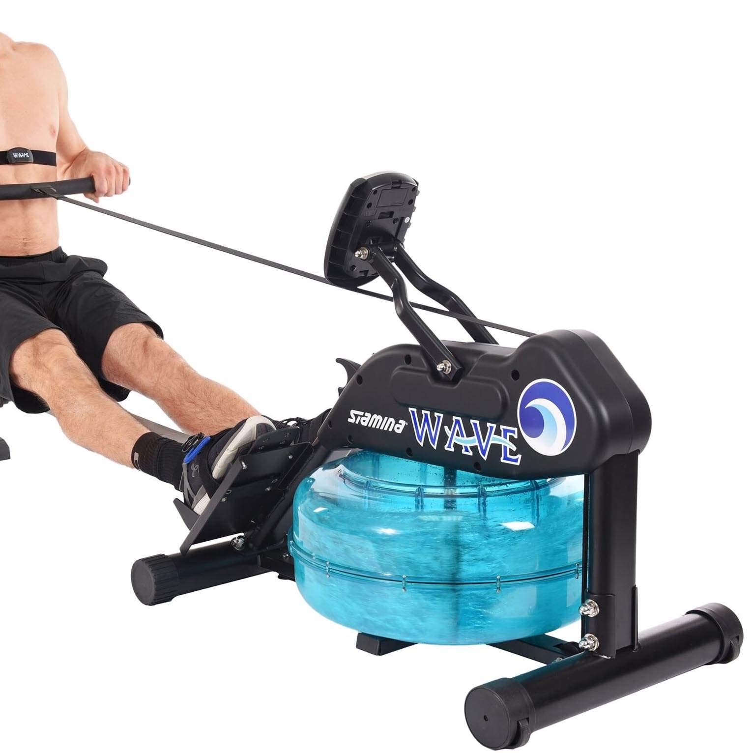 Stamina Elite Wave Water Rowing Machine Foldable Rower w/ Fitness Coaching App, No Subscription Required - Wireless Heart Rate Monitor Included - Rowing Machines for Home Use