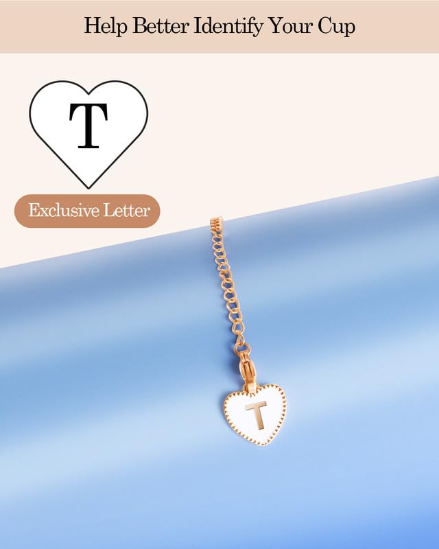 OriJoy Letter Charm Accessories for Stanley Cup, Name ID Letter Handle Charm For Stanley/Simple Modern Tumbler, Heart Shape Initial Identification Charms(T)