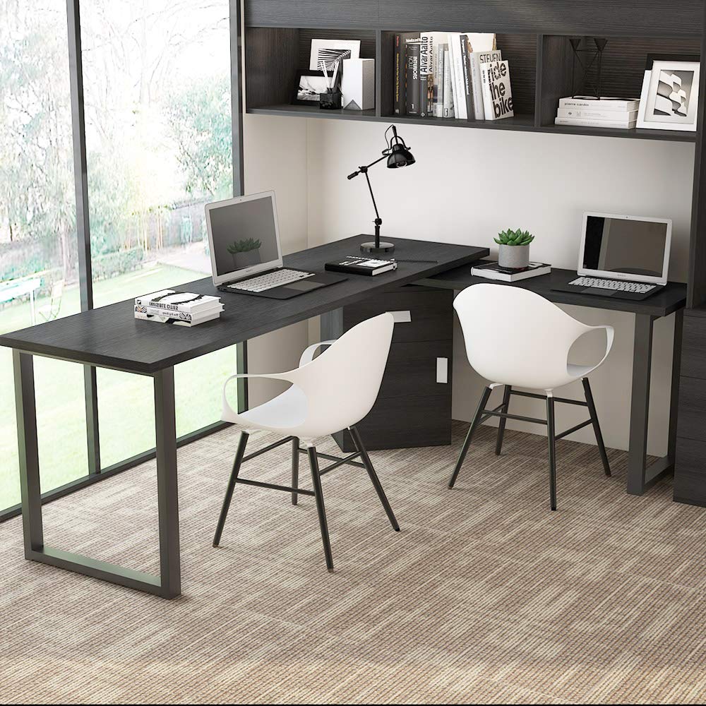 Tribesigns Rotating L-Shaped Computer Desk, 55 Inches Modern Corner Computer Desk Large Study Executive Office Desk Writing Table with Storage File Cabinet for Home Office (Black)