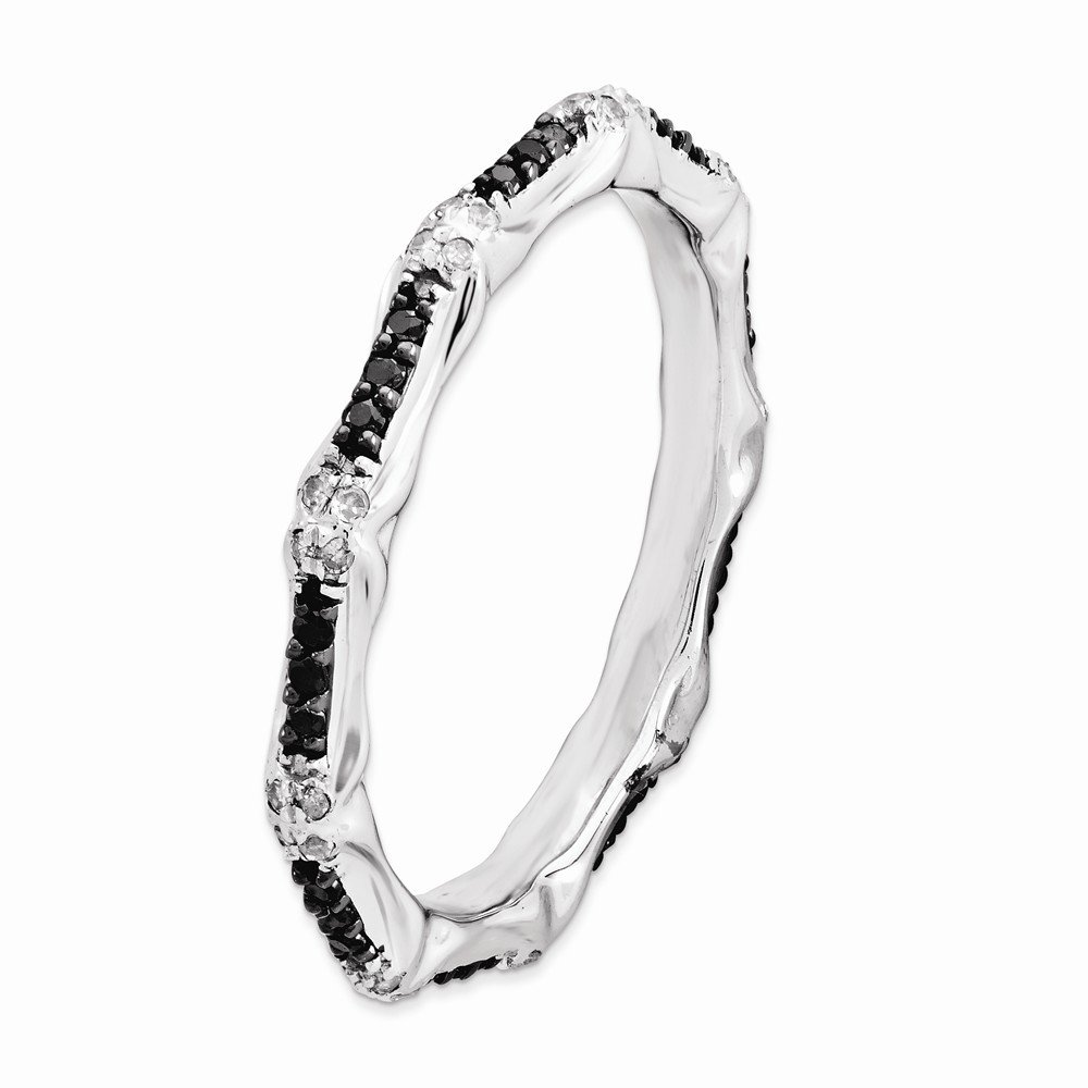 Solid 925 Sterling Silver Stackable Black and White Diamond Ring Eternity Band Size 8 (.25 cttw.)