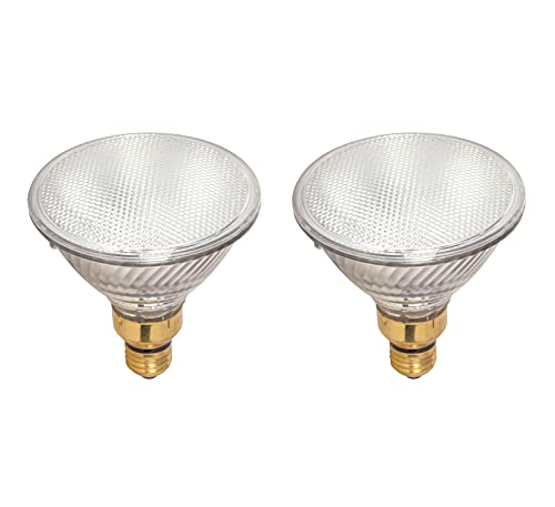 Satco S2260 80 Watt (120 Watt) 1600 Lumens PAR38 Flood 30 Degrees Clear Light Bulb, 2-Pack