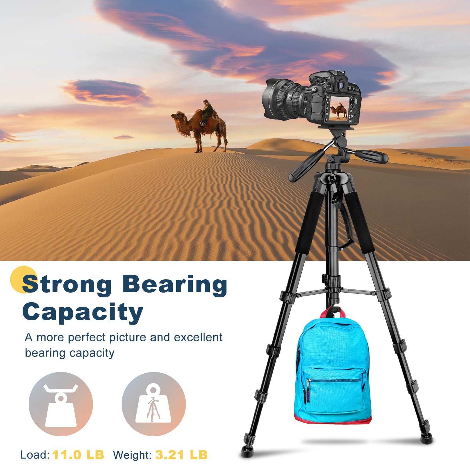 Torjim 67" Camera Tripod Stand, (13 lbs/6kg Loads) Aluminum Travel Tripod with Carry Bag for Canon, DSRL, SRL, Phone Tripod Mount with Wireless Remote Control for Live Streaming, Work, Vlogging