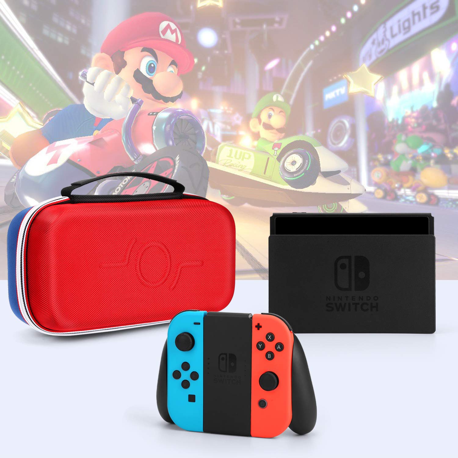 Vendfine Carry Case Compatible with Nintendo Switch - Sturdy Protective Hard Travel Carry Case for Nintendo Switch, Enough space to store Original Charger, extra Joycons & Accessories,Stylish Red/blue