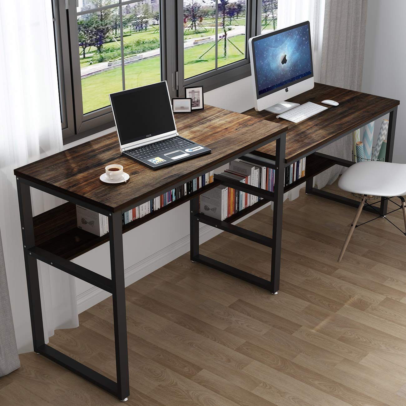 Tribesigns 94.48 Inches Two Person Desk, Double Computer Desk Sit and Standing Desk for Two Person, Simple Writing Office Desk in Rustic Finish for Home Office (Rustic)