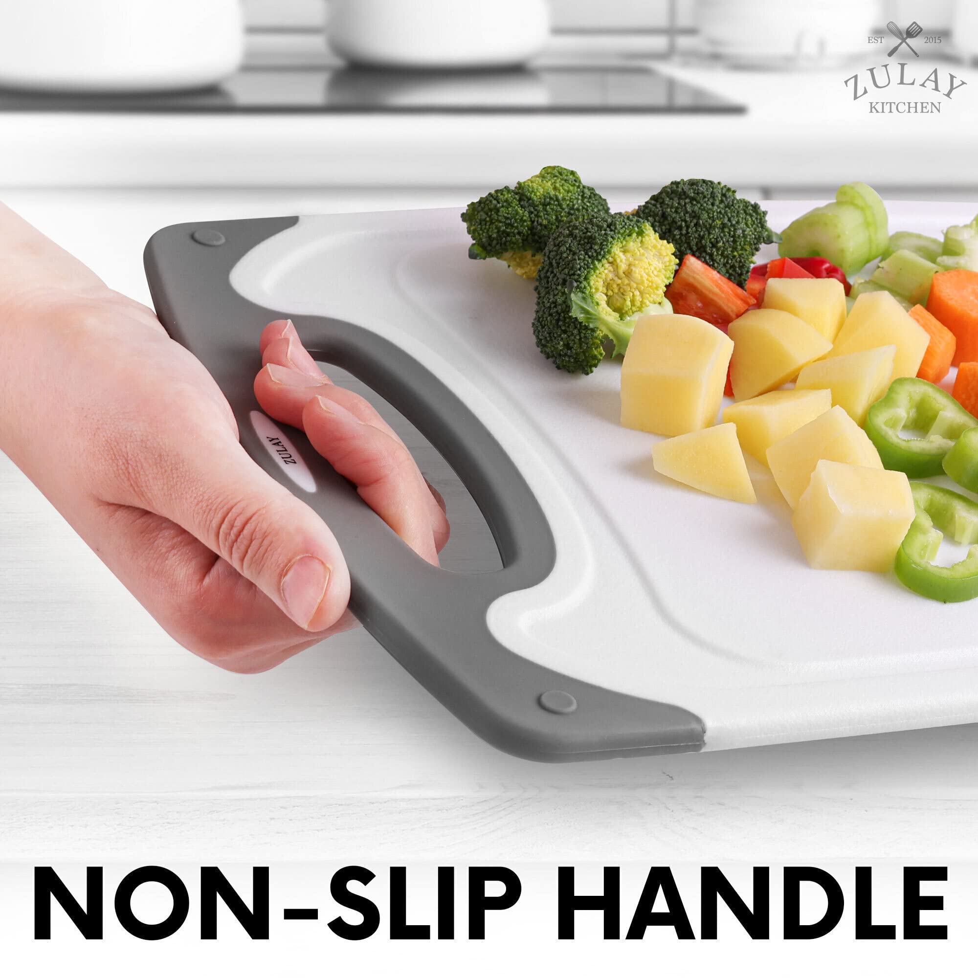 Zulay Kitchen (3-Piece Set) Cutting Boards For Kitchen Dishwasher Safe - BPA Free Plastic Cutting Board Set - Non Slip Kitchen Cutting Board With Juice Groove and Built-in Handle - Multiple Sizes
