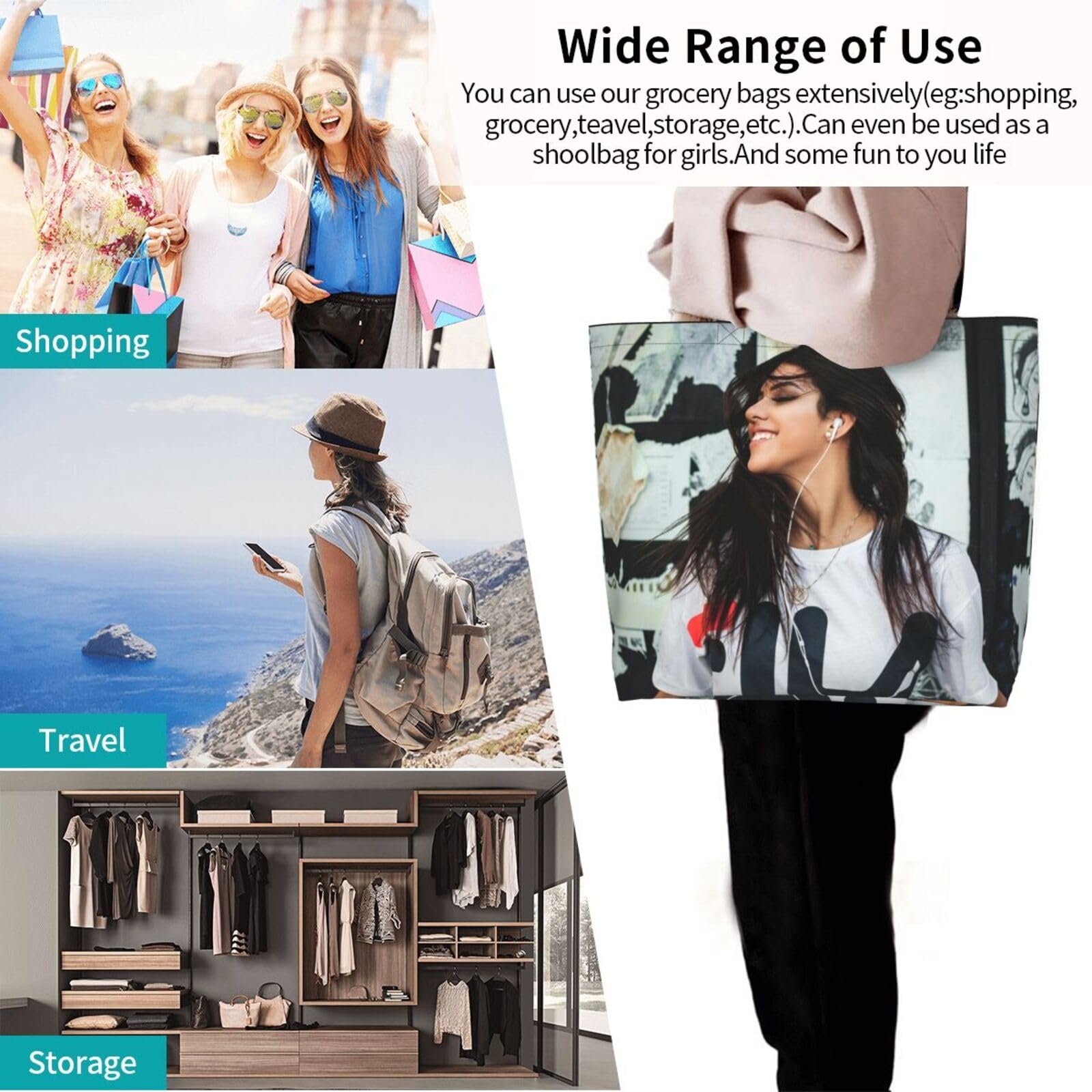 RSGWIY Custom Tote Bags Personalized Shoulder Bag for Women with You Logo Text Photo Customize Reusable Shopping Handbag