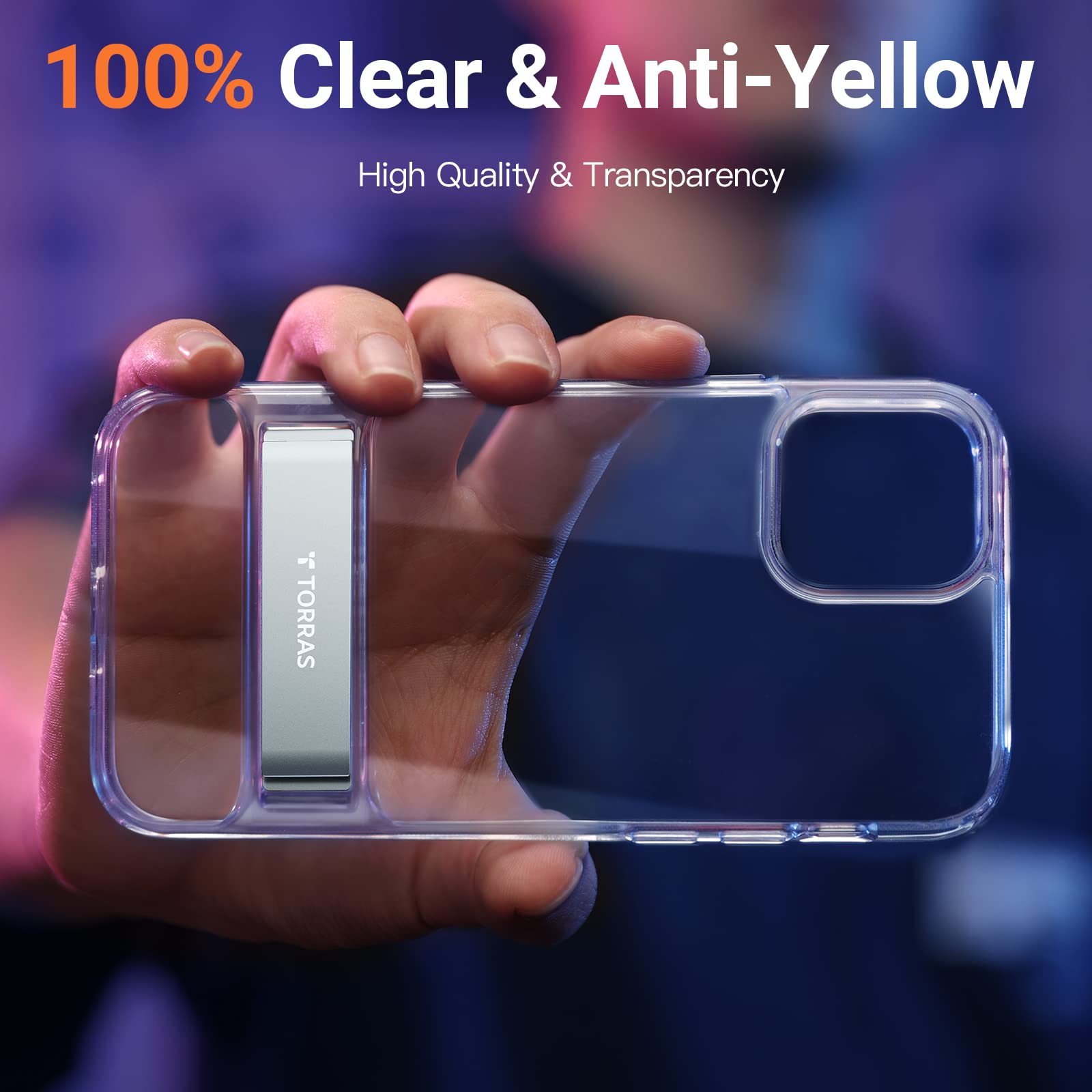 TORRAS 𝑻𝑶𝑹𝑹𝑨𝑺 MoonClimber Designed for iPhone 12 Mini Case [5X Military Armor-Level Shockproof] [3 Stand Ways] with Adjustable Metal Kickstand Slim Clear Stand Case, Clear