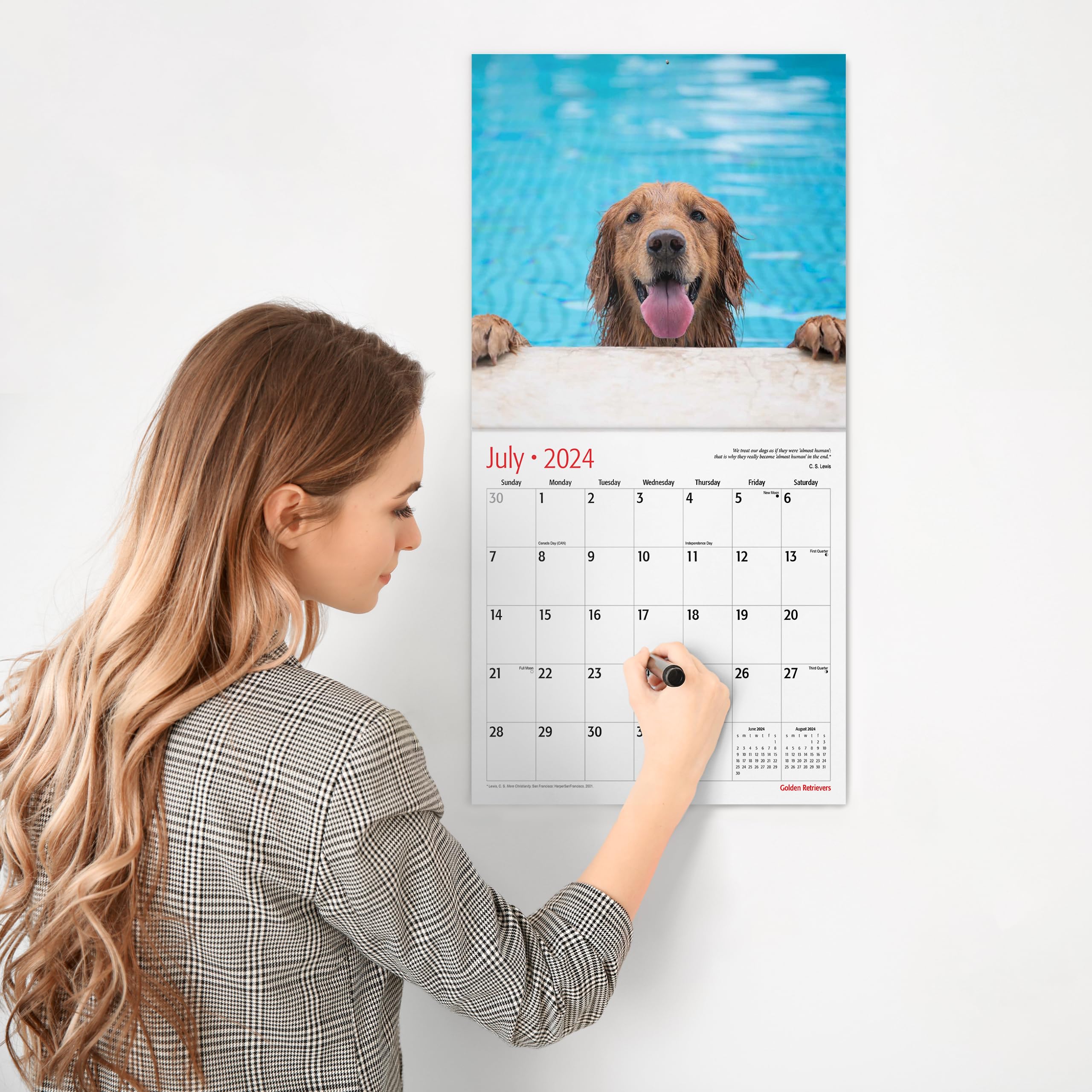 RED EMBER Golden Retrievers 2024 Hangable Monthly Wall Calendar | 12" x 24" Open | Thick & Sturdy Paper | Giftable | Cute Dog | Loveable, Easygoing Goldens