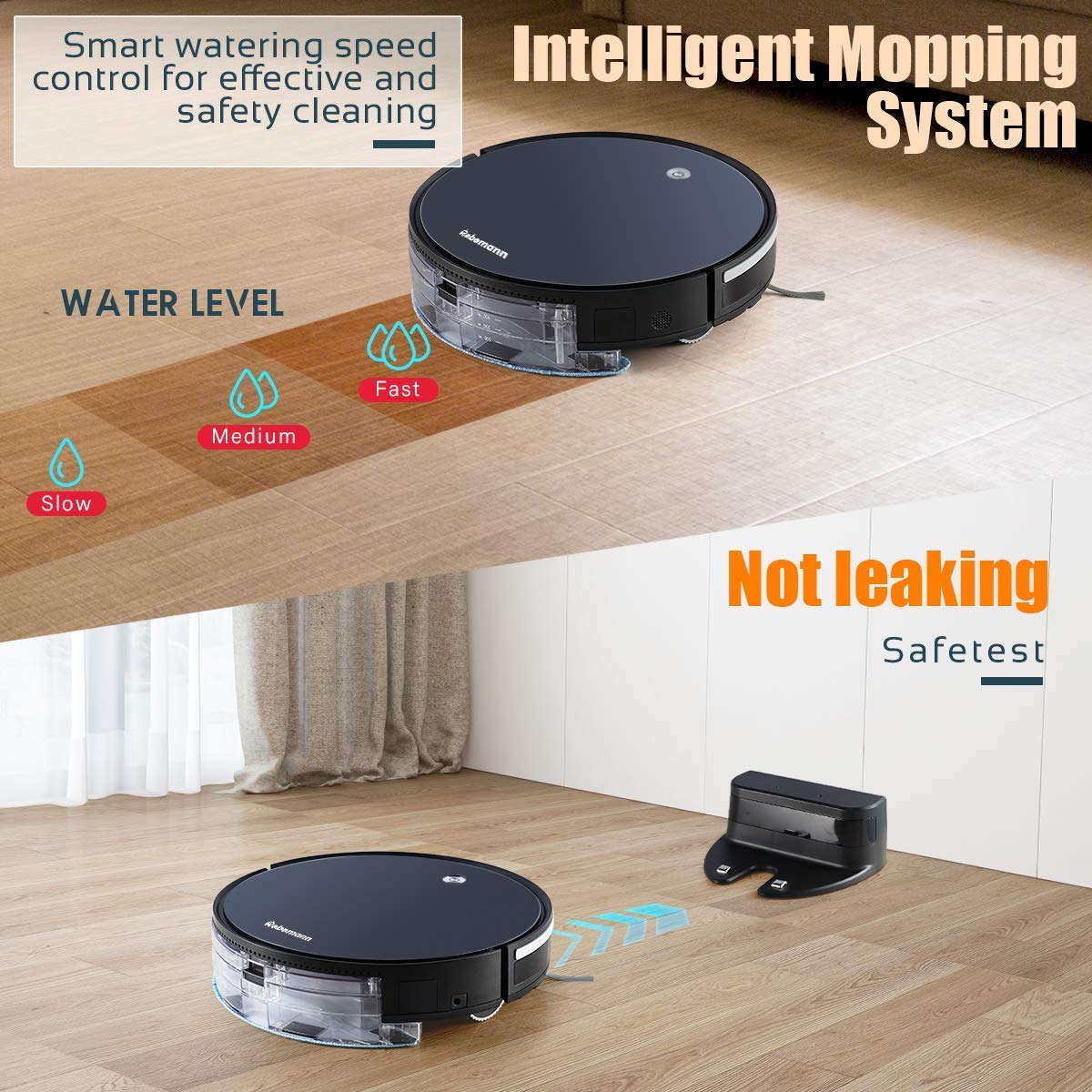 Robot Vacuum and Mop Cleaner, Robomann X9 Adopt Upgraded GYRO Navigation Technology, App Control, Scheduled, 600ML Dustbox, 400ML Watertank, 120 Mins Runtime, Compatible with Alexa