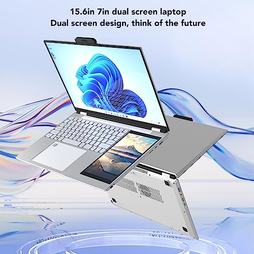 Win 11 Double Screen Laptop, 2.4G 5G WIFI 16GB Intel Celeron N5105 Quad Core Up to 2.9GHz 15.6 Inch FHD Notebook with Fingerprint Recognition Backlight Keyboard 180° Opening (16GB+1TB US Plug)