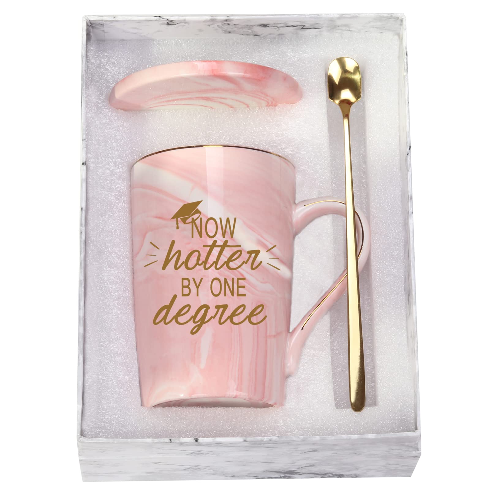 WENSSY Graduation Gifts for Her Now Hotter by One Degree Mug Gifts for College High School Graduates Men's Female College High School Graduation Gifts for Friends 14 Ounce Pink with Box Spoon Coaster