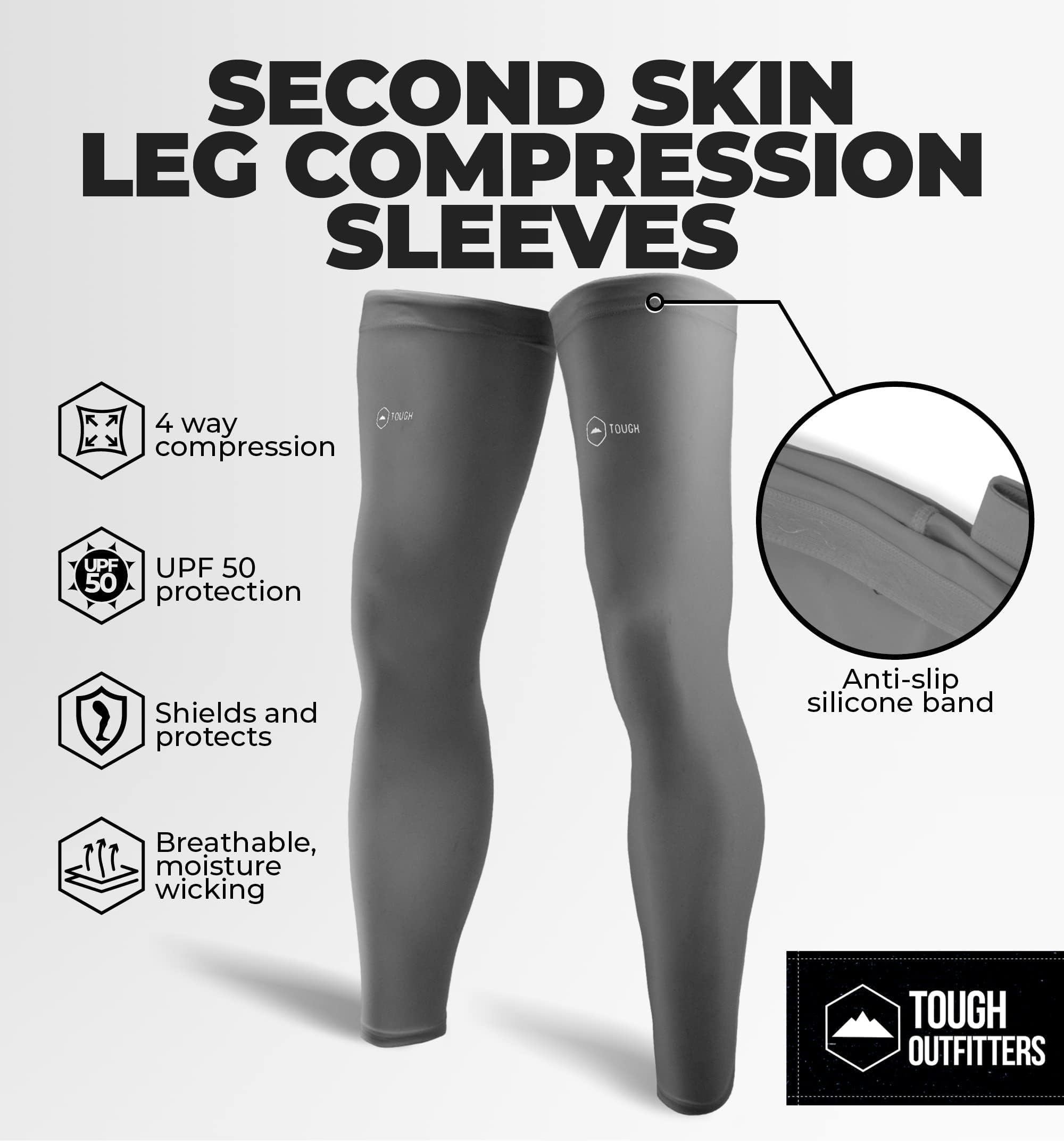 Tough Outdoors Compression Leg Sleeves - Full Leg Compression Sleeve for Men & Women, UV Leg Sleeves, Cycling Leg Warmers